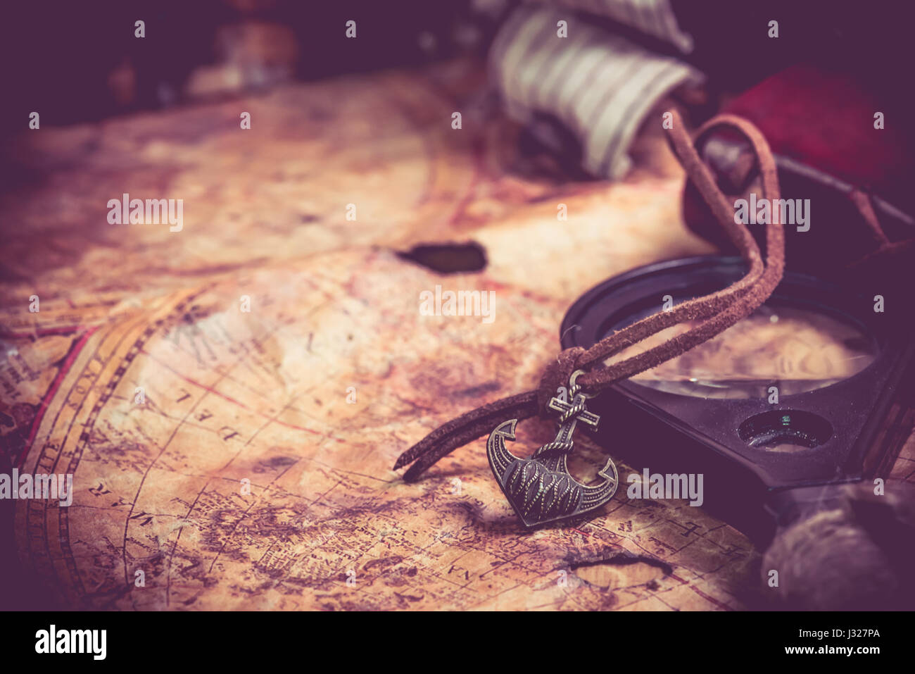 Columbus day and world map with compass Stock Photo - Alamy