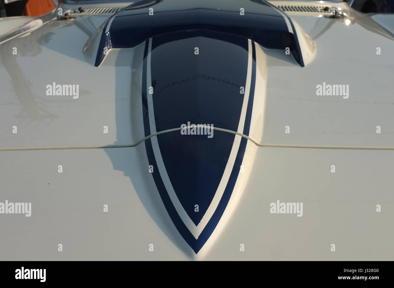 Beautiful retro Vintage white and blue car with bonnet Stock Photo - Alamy