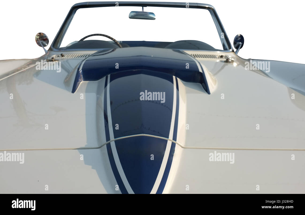 Beautiful retro Vintage white and blue car with bonnet Stock Photo - Alamy