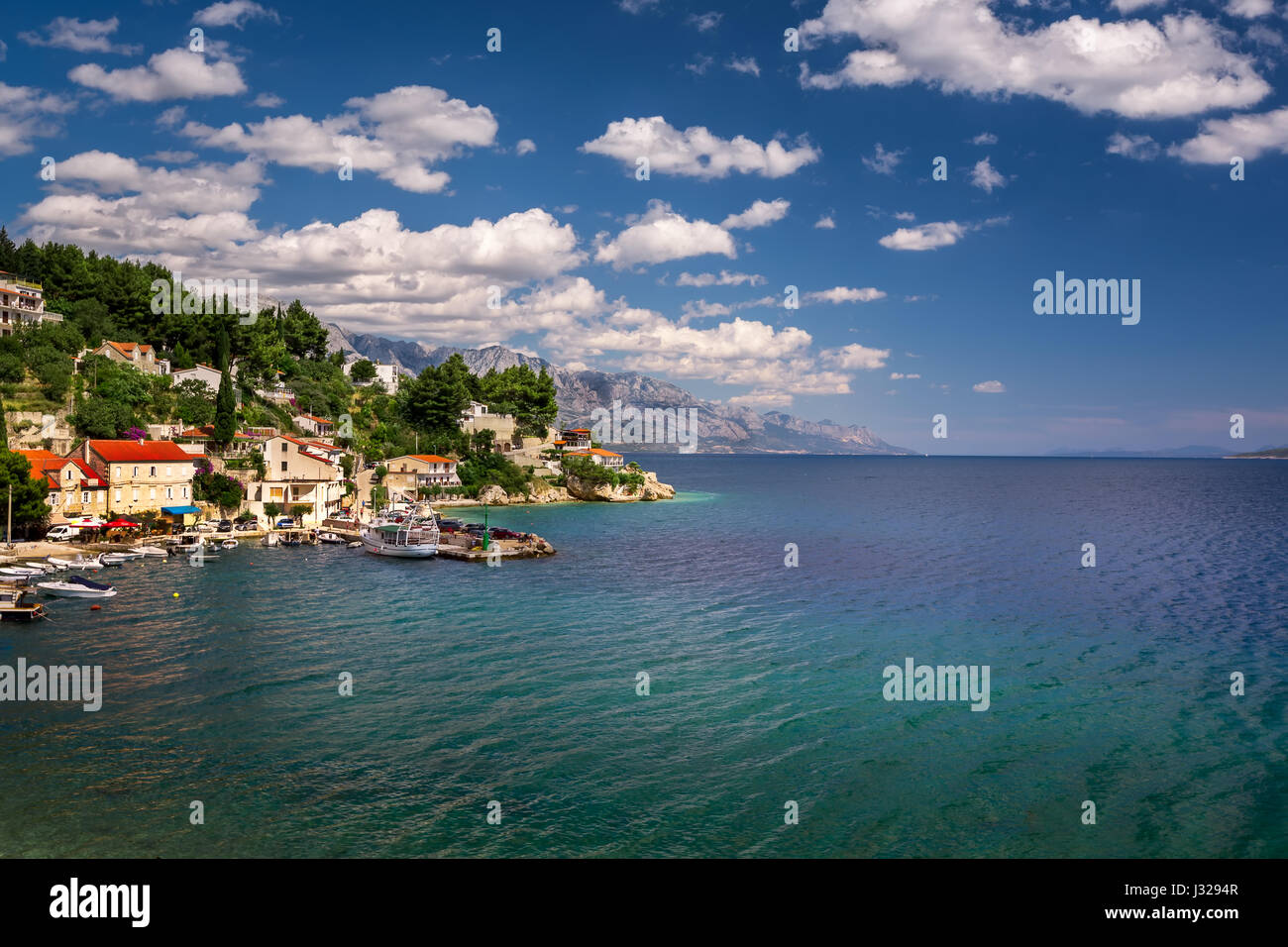 Aerial View of Mimice Village and Adriatic Sea Cost, Omis Riviera ...