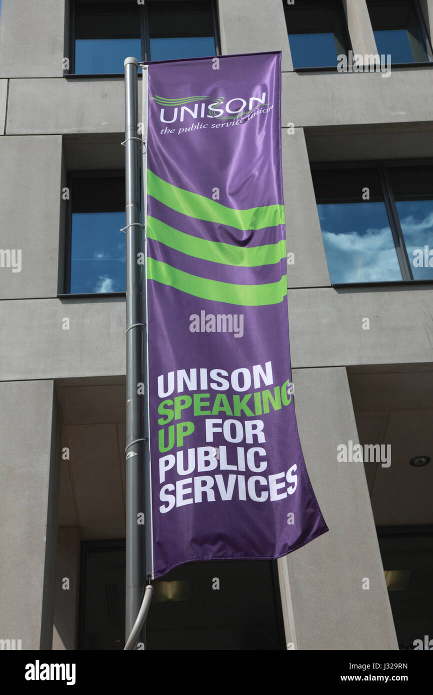 A flag flying outside the headquarters of the trade union, Unison, on ...