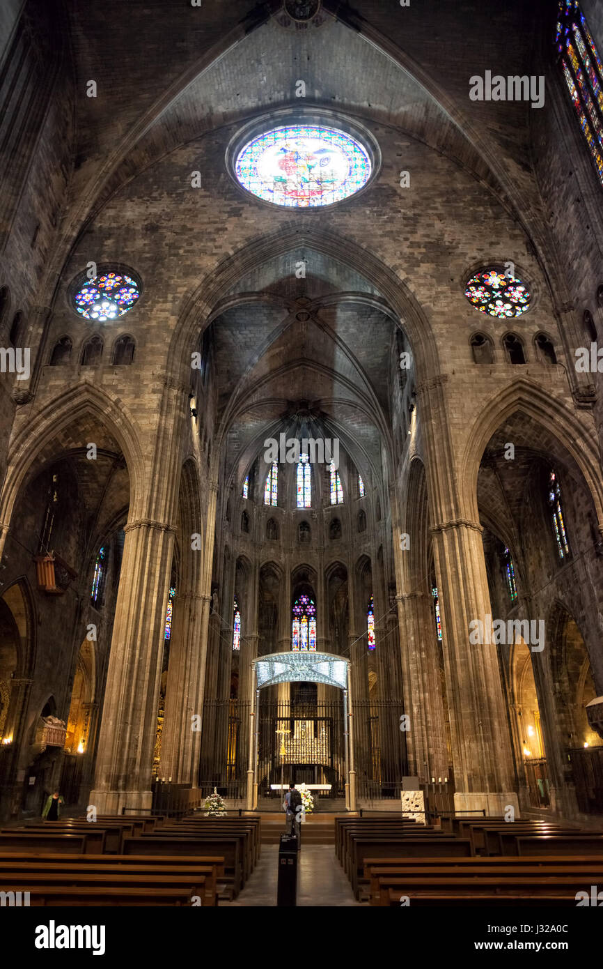 Girona Cathedral interior in Girona, Catalonia, Spain, high altar and ...
