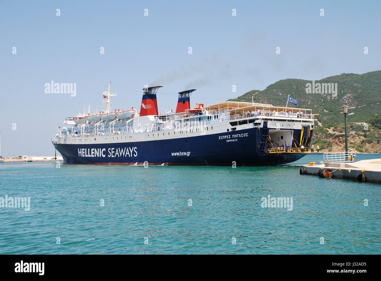 Hellenic Seaways ferry boat Express Pegasus docking at Chora on the ...