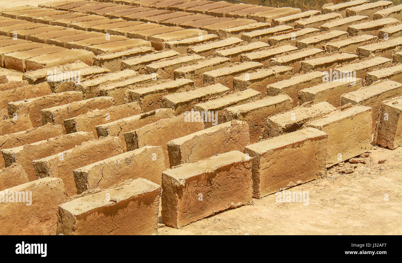 handmade bricks from clay and dry in the sun for build houses, houses ...