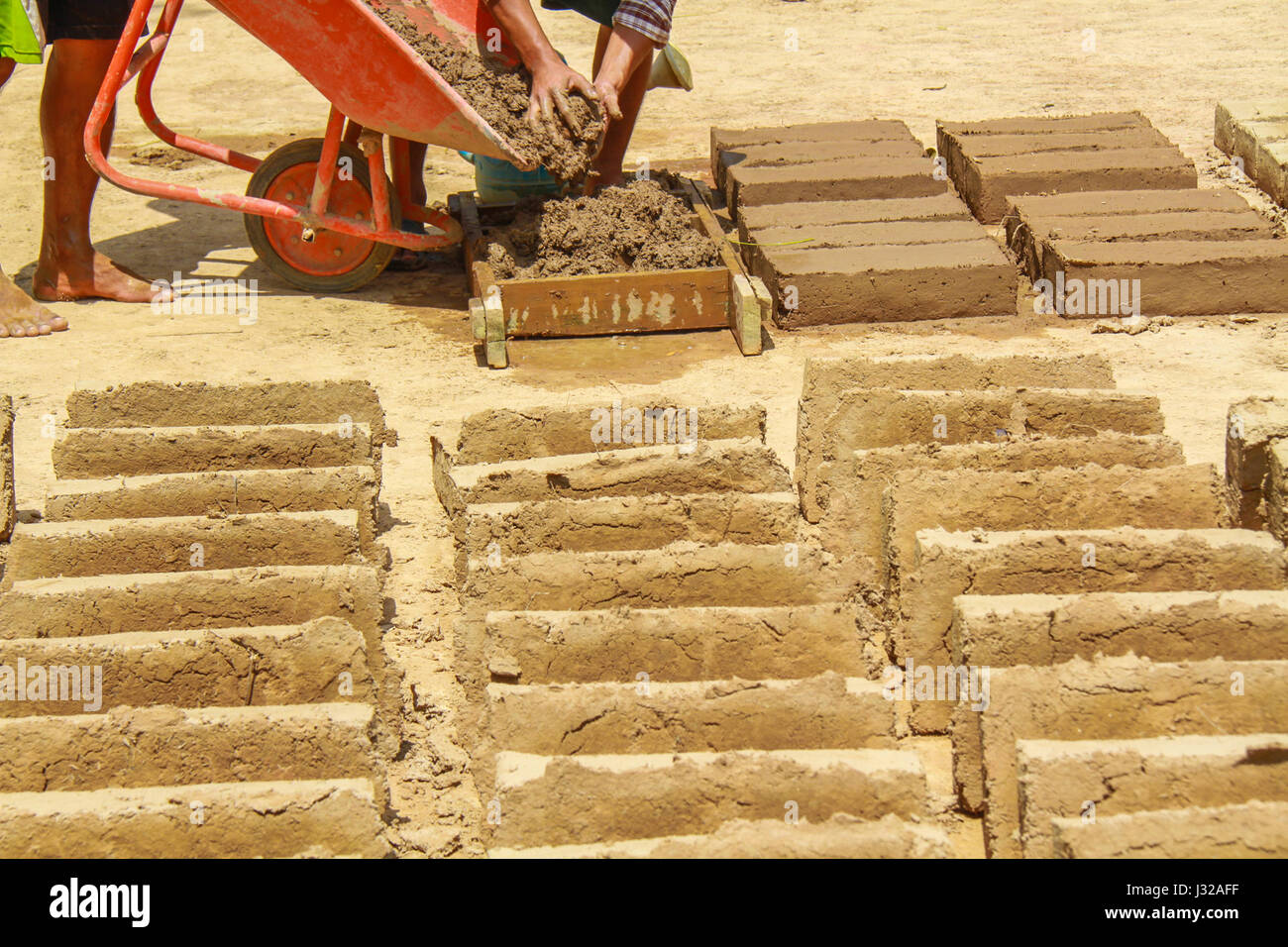 handmade bricks from clay and dry in the sun for build houses, houses ...