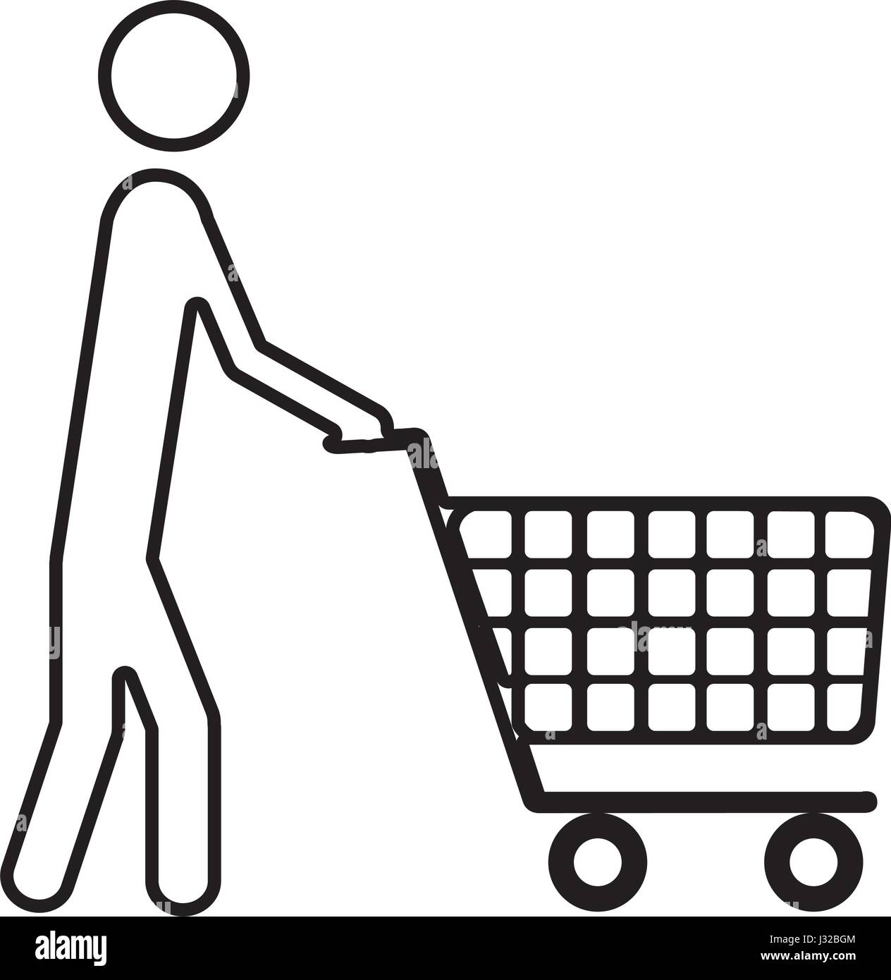 monochrome silhouette of pictogram man with shopping cart Stock Vector ...