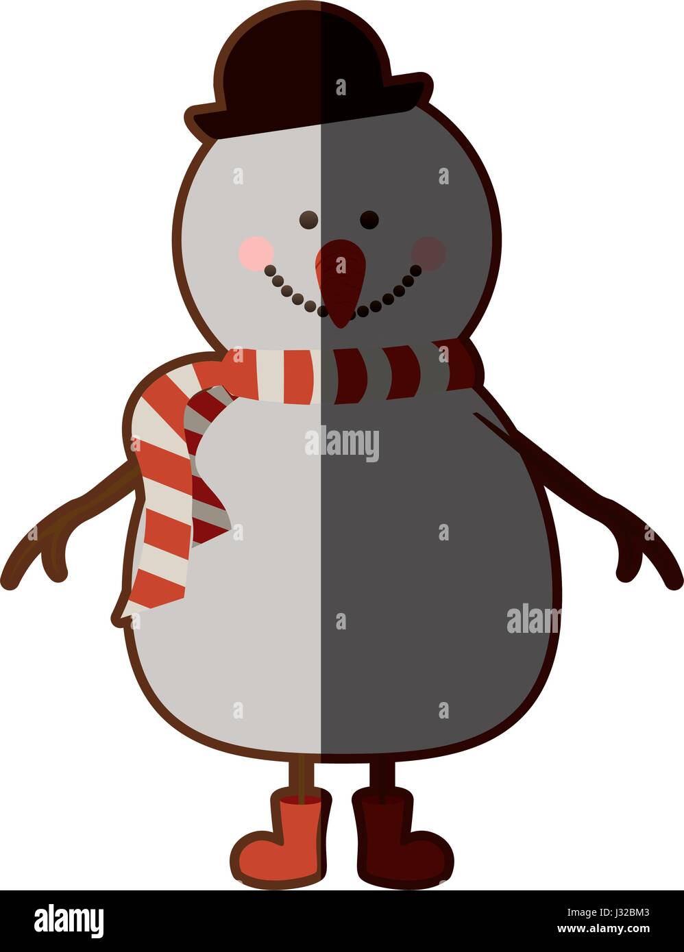 silhouette of snowman with red boots and scarf and black hat with half ...
