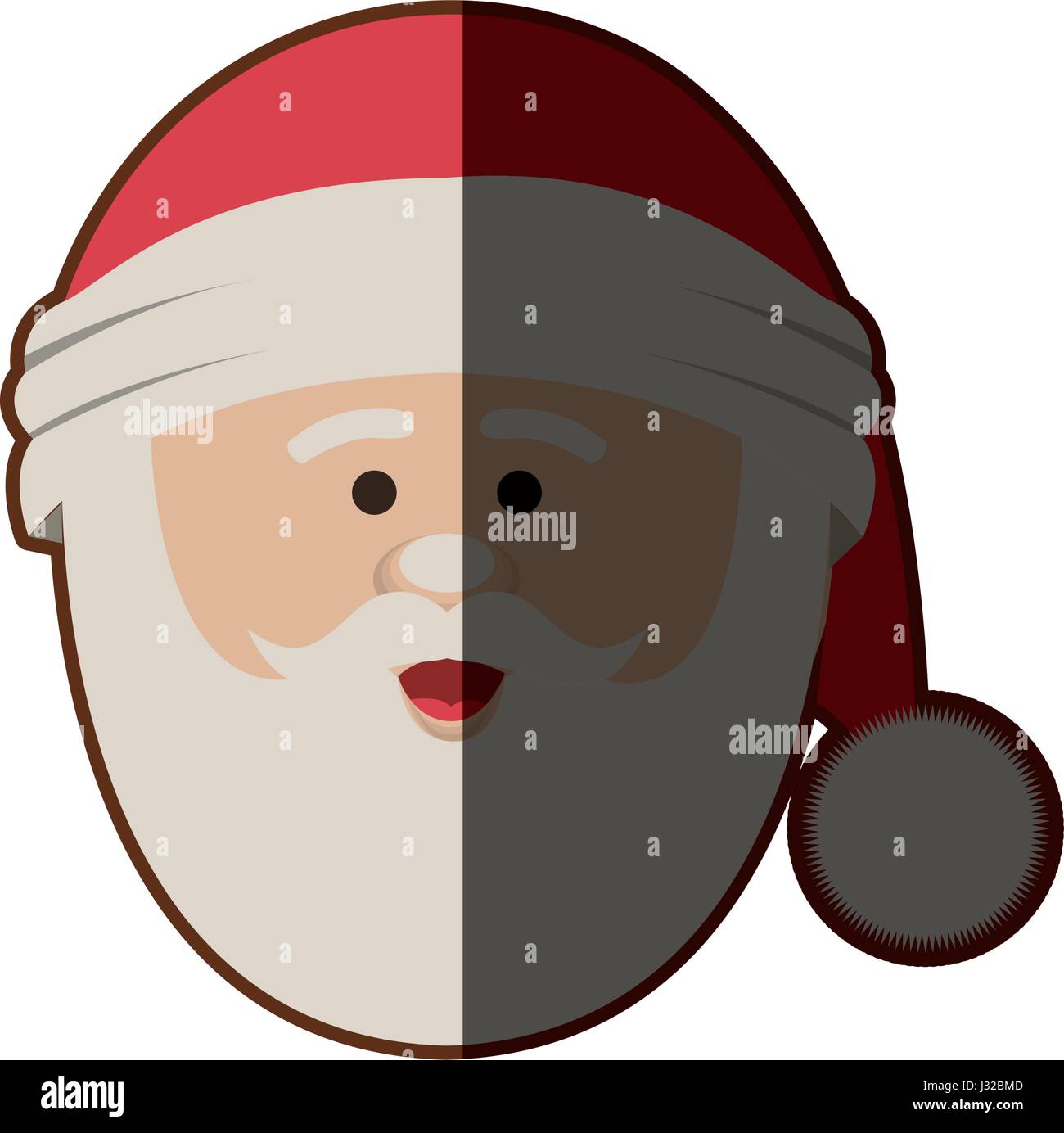 silhouette of santa claus face with christmas hat and half shadow Stock ...