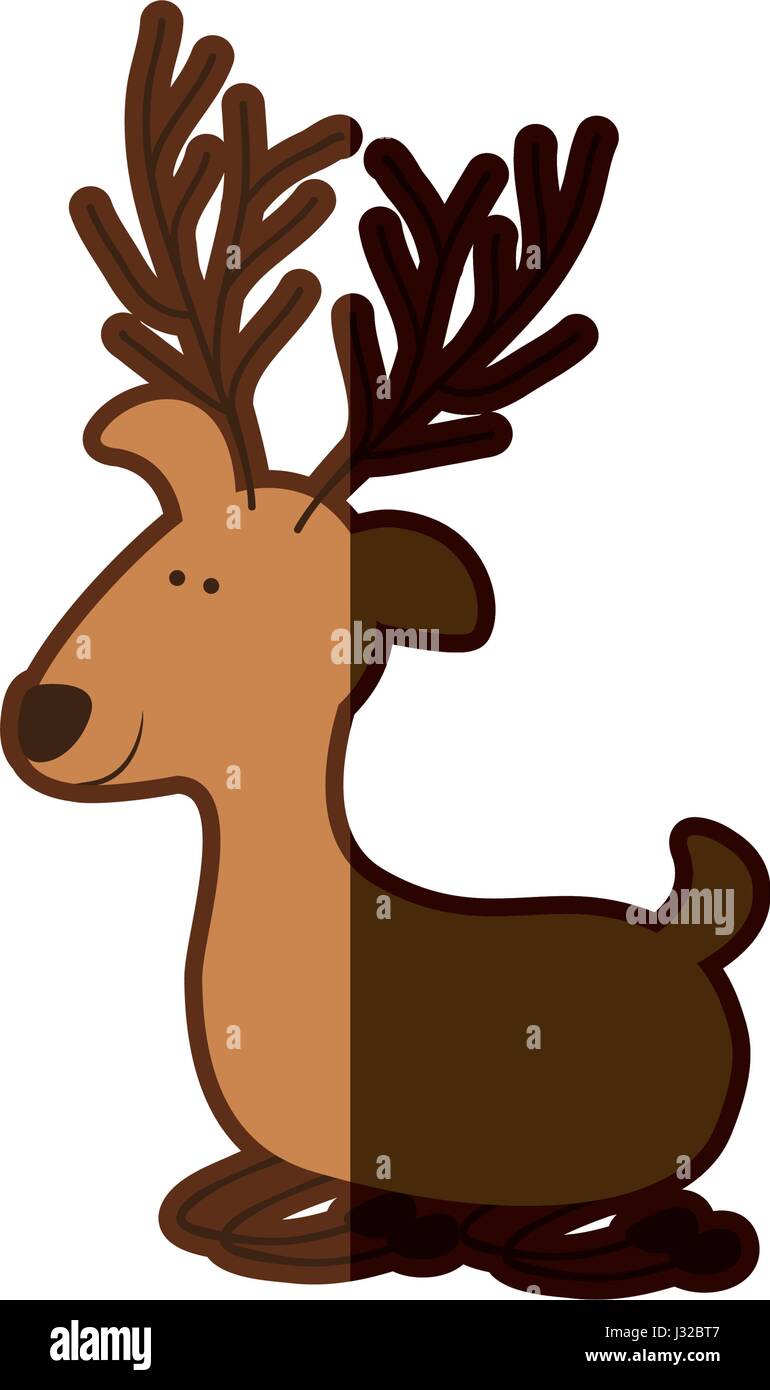 silhouette caricature color of funny reindeer lazy and half shadow ...