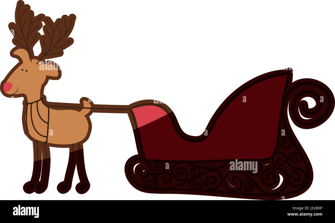 colorful silhouette of caricature reindeer with sleigh and half shadow ...