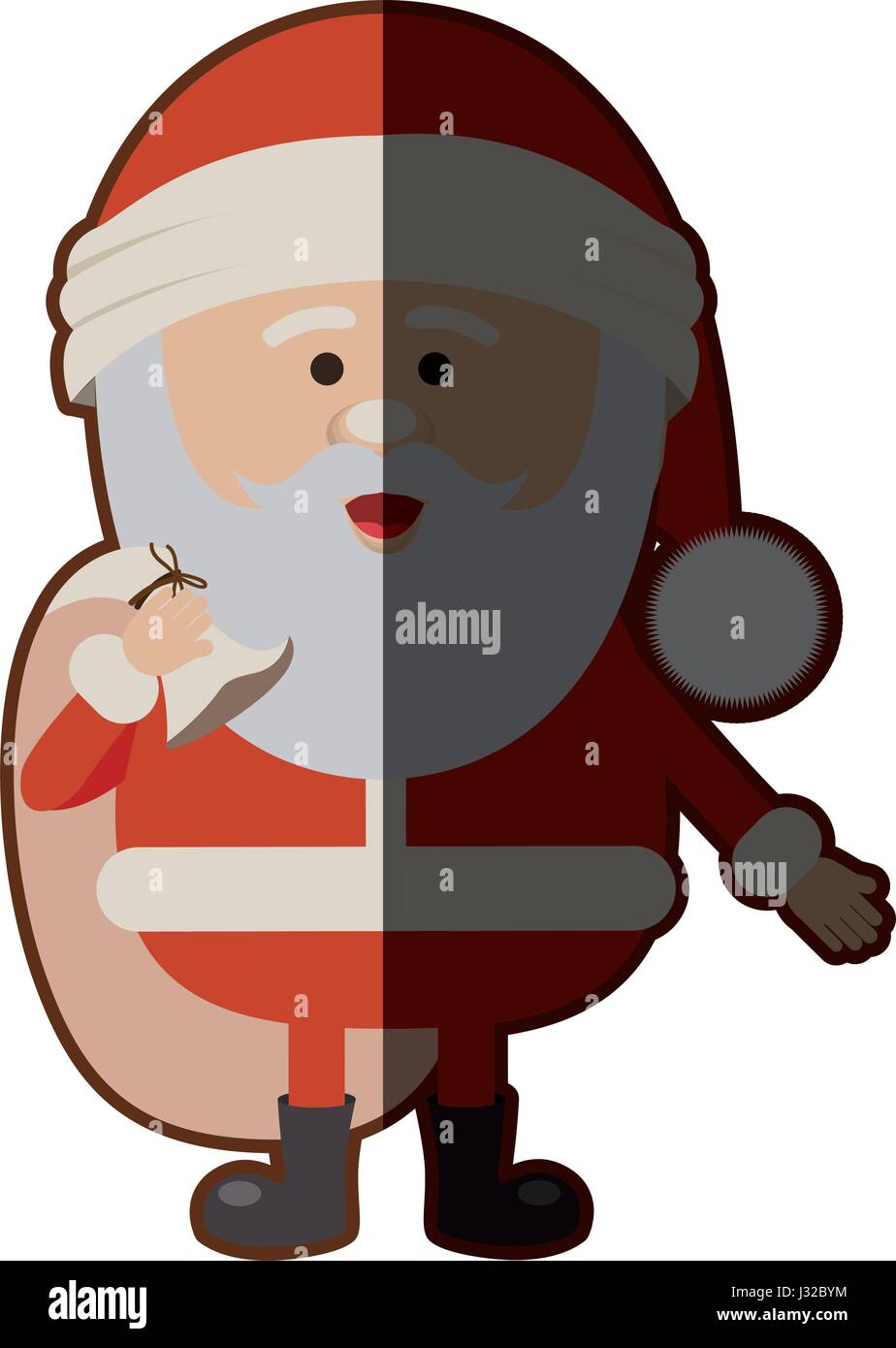 color silhouette of santa claus with gift bag and half shadow Stock ...