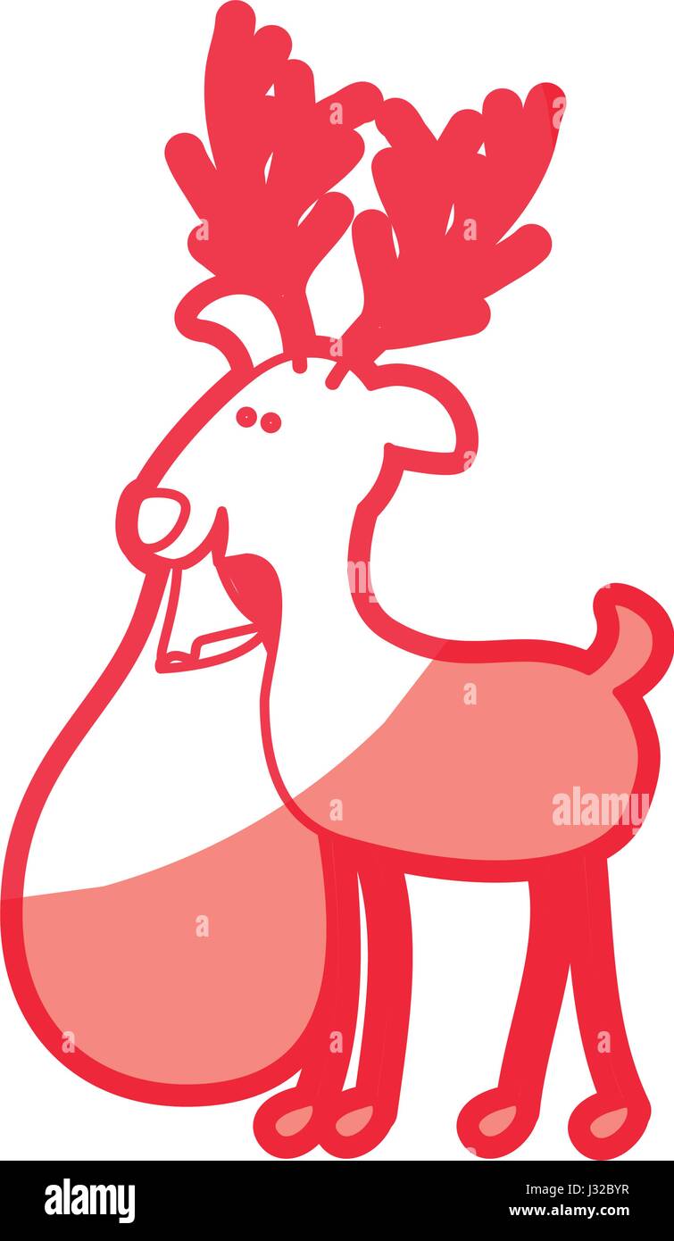red silhouette caricature of reindeer with christmas gift bag and half ...