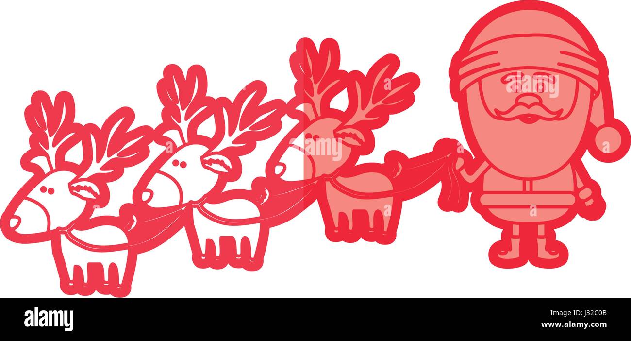 red silhouette caricatures of three reindeers and santa claus and half ...