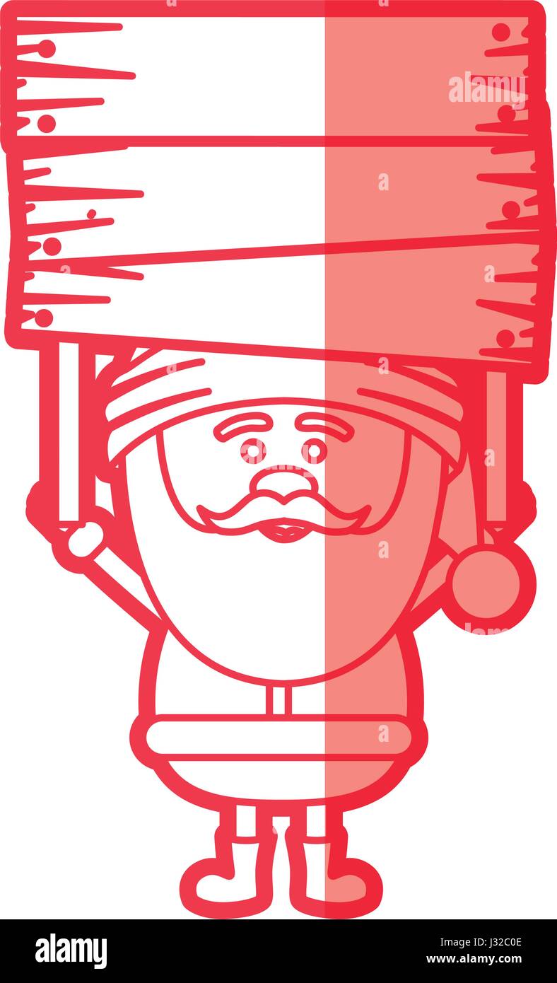 red silhouette of santa claus with wooden banner and half shadow Stock ...