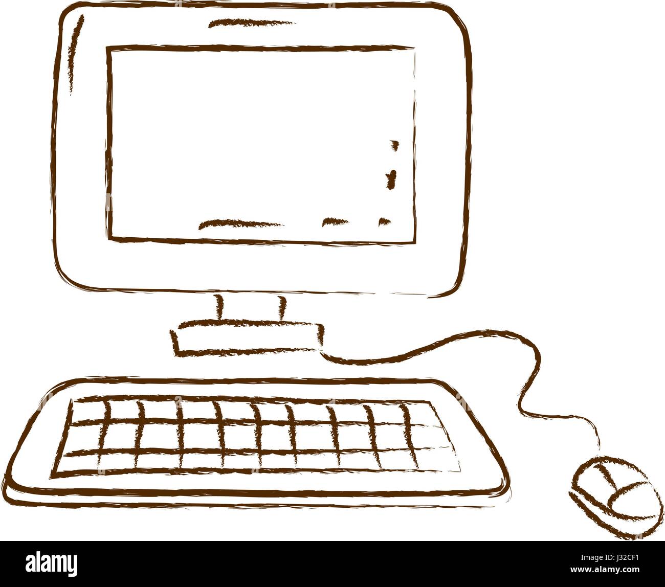 monochrome hand drawn silhouette of desktop computer Stock Vector Image ...