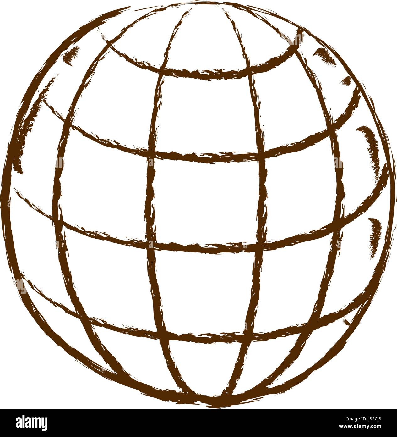 monochrome hand drawn silhouette of sphere with meridians and mesh ...