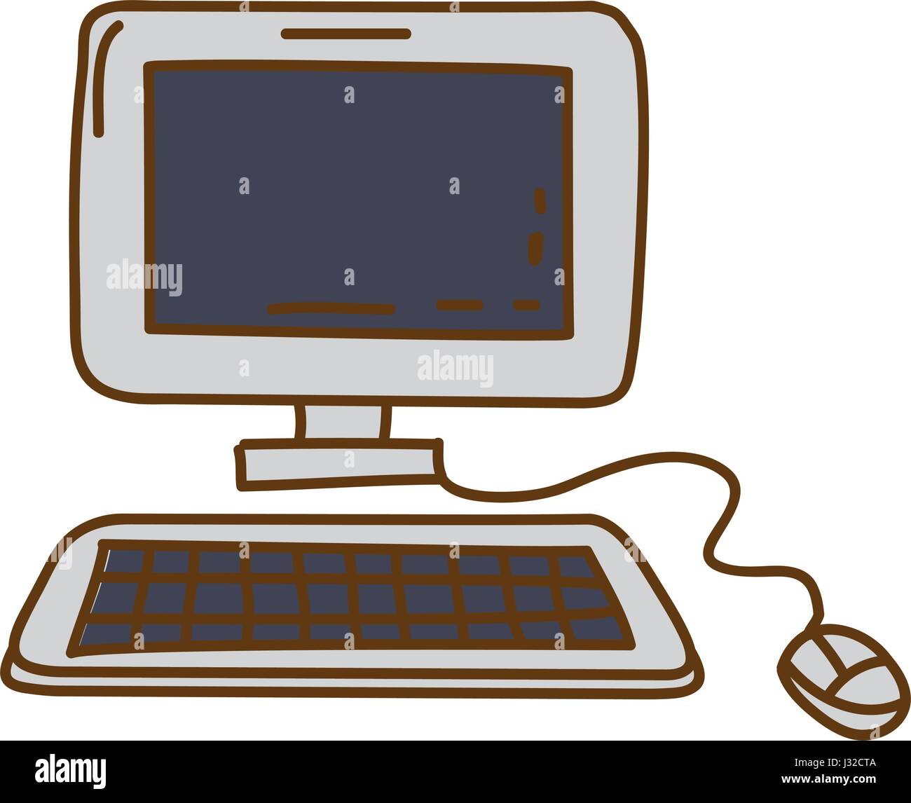 light colored hand drawn silhouette of desktop computer Stock Vector ...