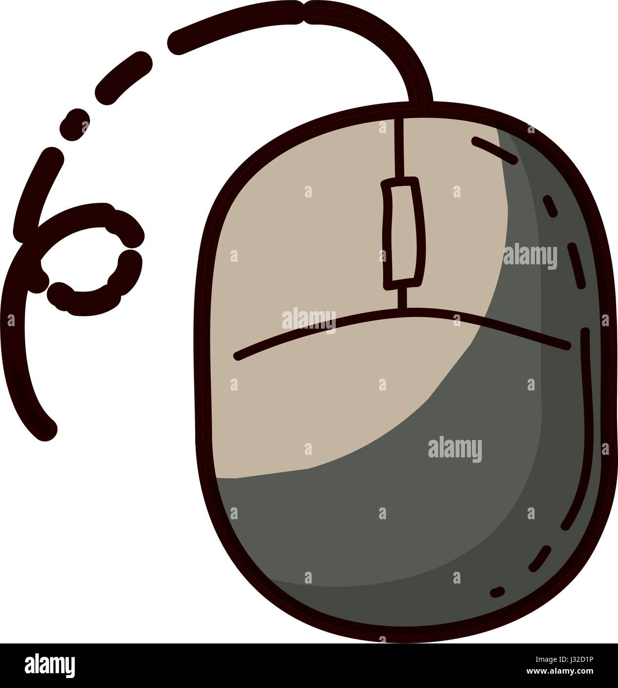 light colored hand drawn silhouette of computer mouse with half shadow ...