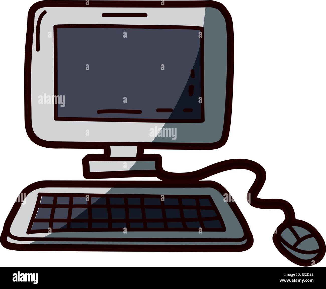 light colored hand drawn silhouette of desktop computer with half ...