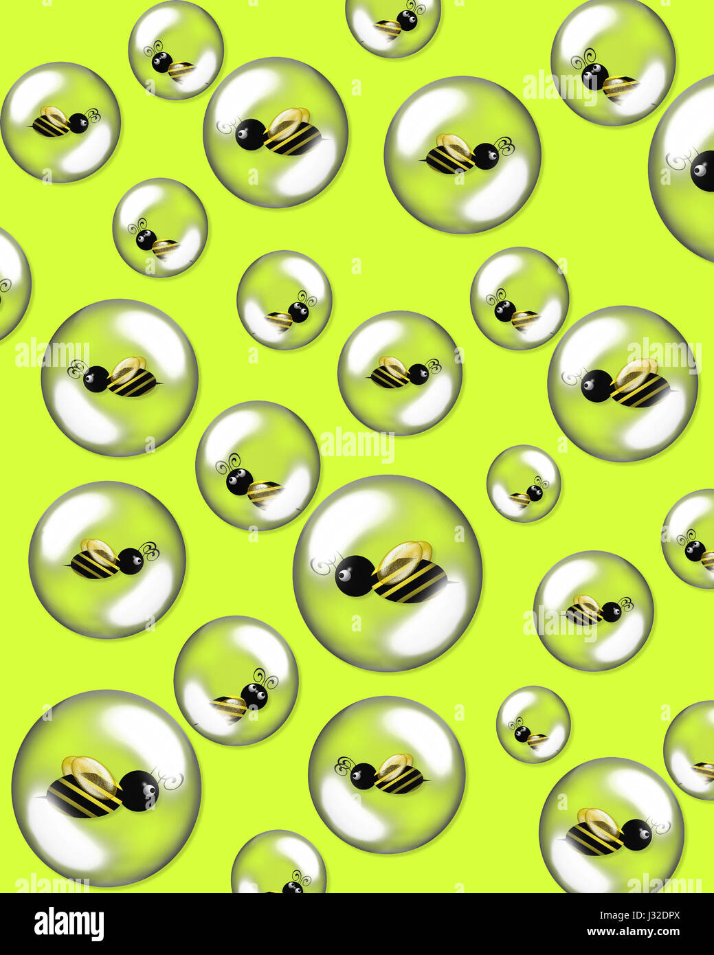 3D transparent bubbles have trapped bug-eyed bumble bees. Large and ...