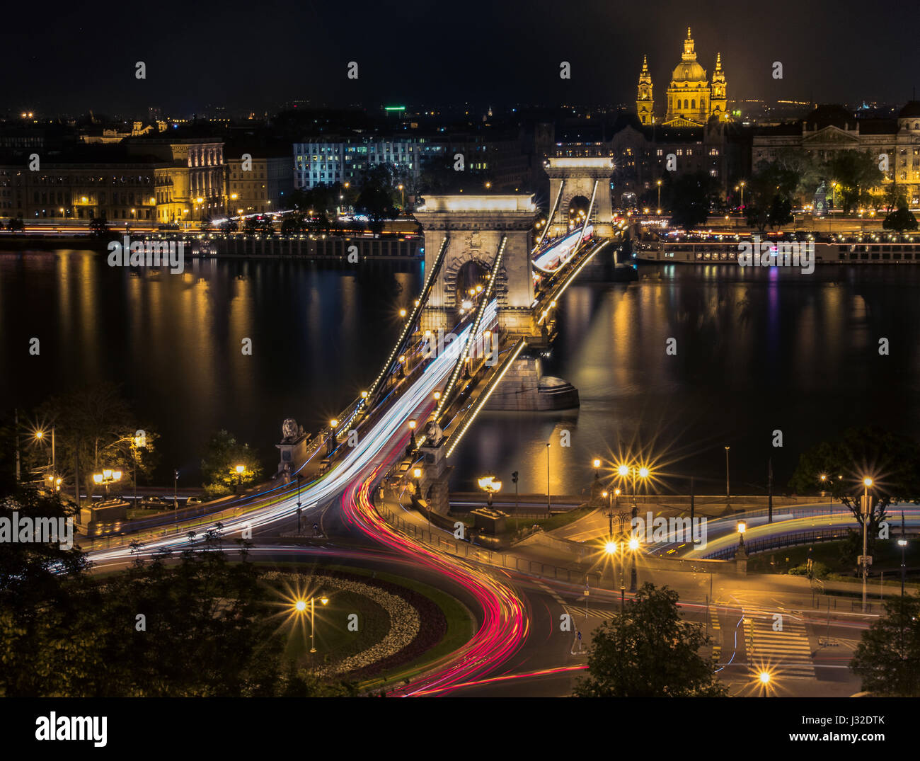 Chain Bridge that spans the River Danube between Buda and Pest, the ...