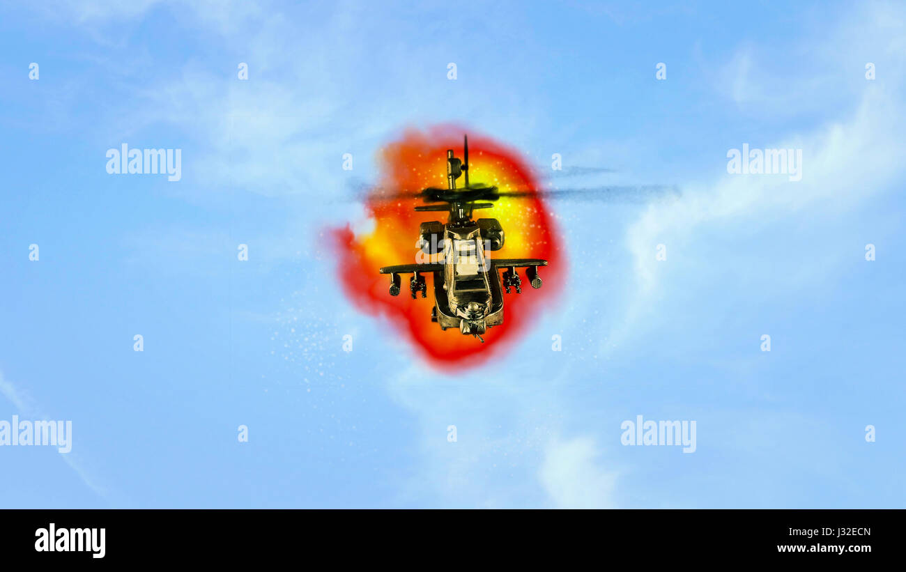 Military helicopter flying in front of explosion Stock Photo - Alamy