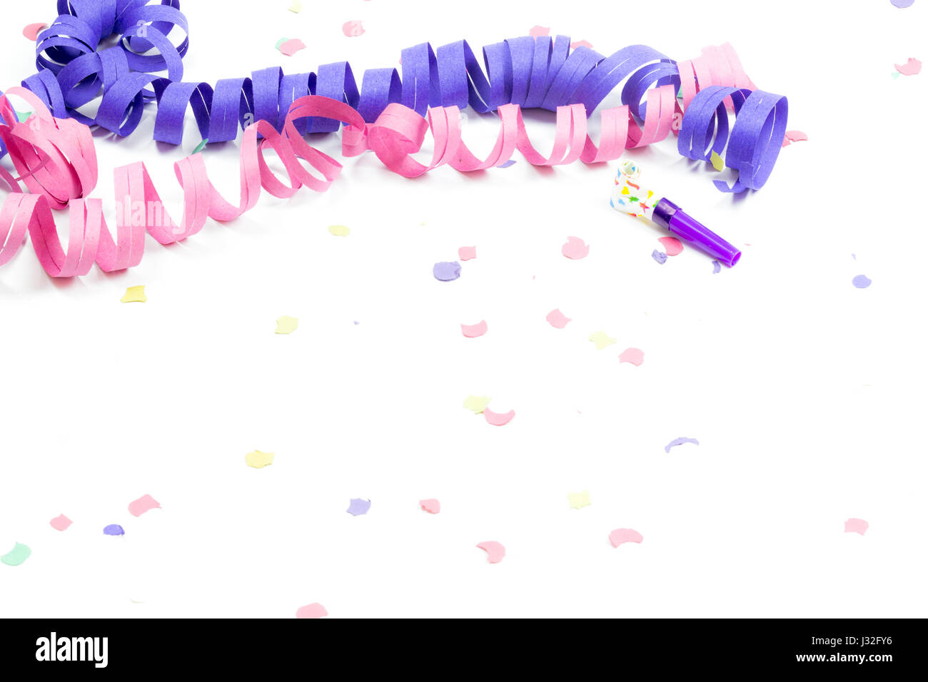 confetti, streamers and party blower on white background Stock Photo ...