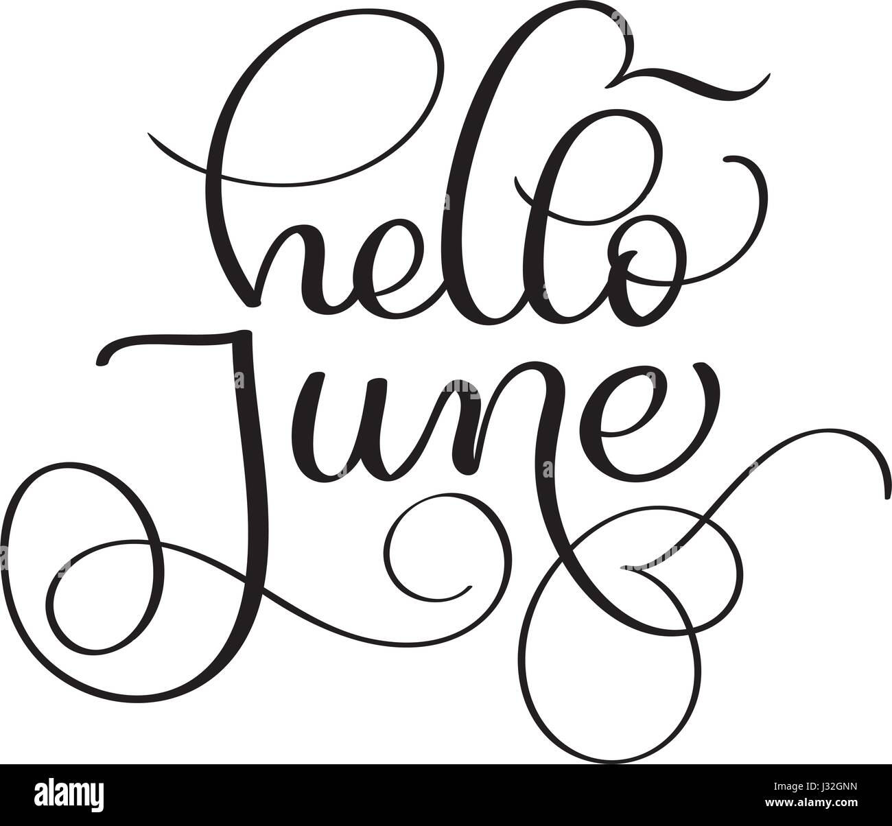 Hello June text on white background. Vintage Hand drawn Calligraphy ...