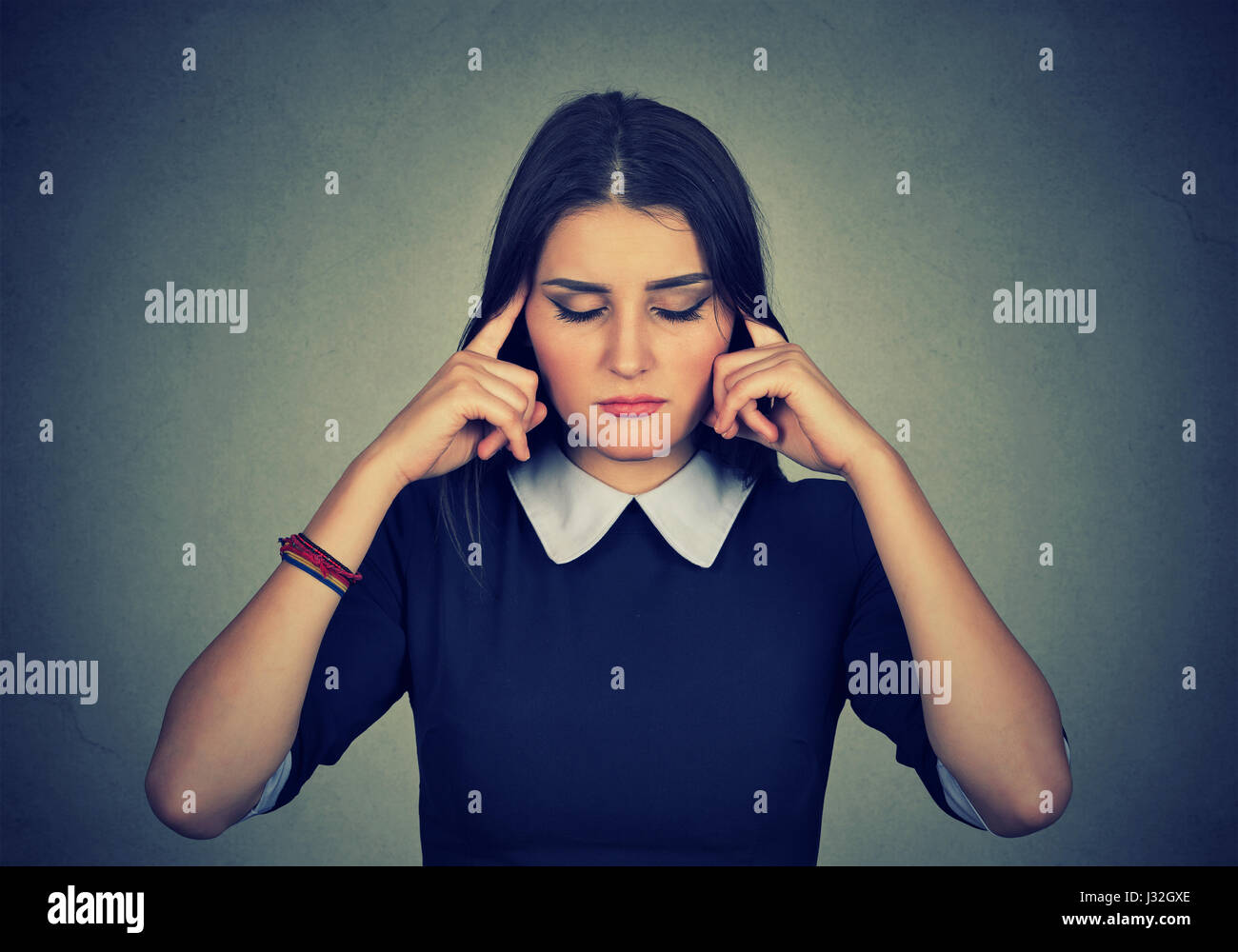 Closeup portrait sad young beautiful woman with worried stressed face ...