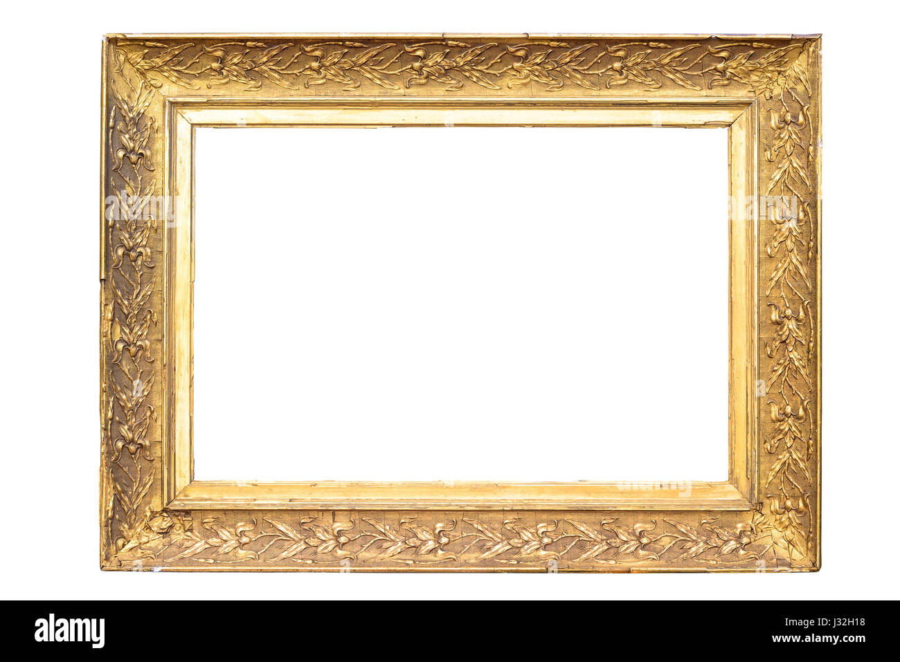 Rectangle decorative golden picture frame isolated on white background ...