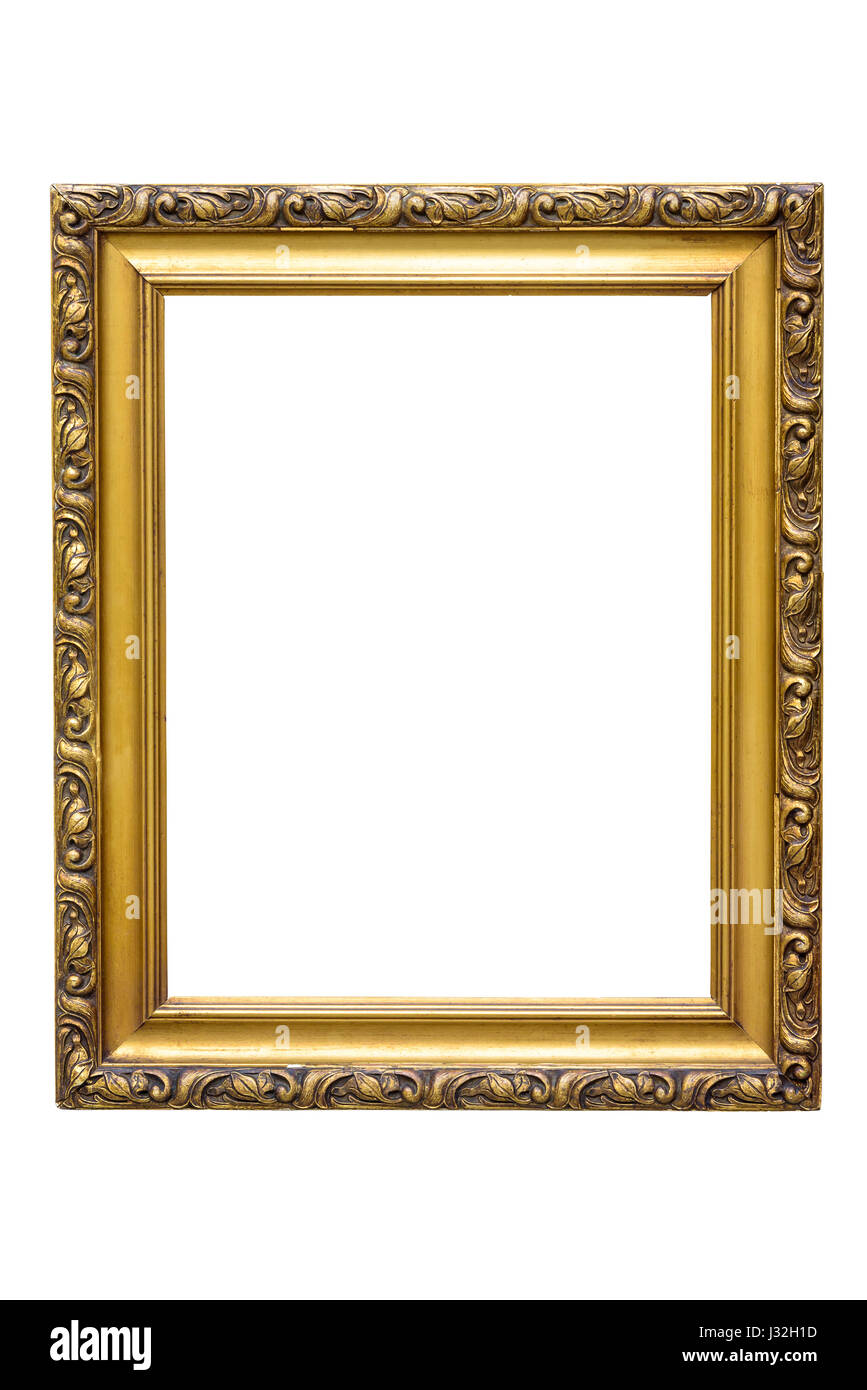 Rectangle decorative golden picture frame isolated on white background ...