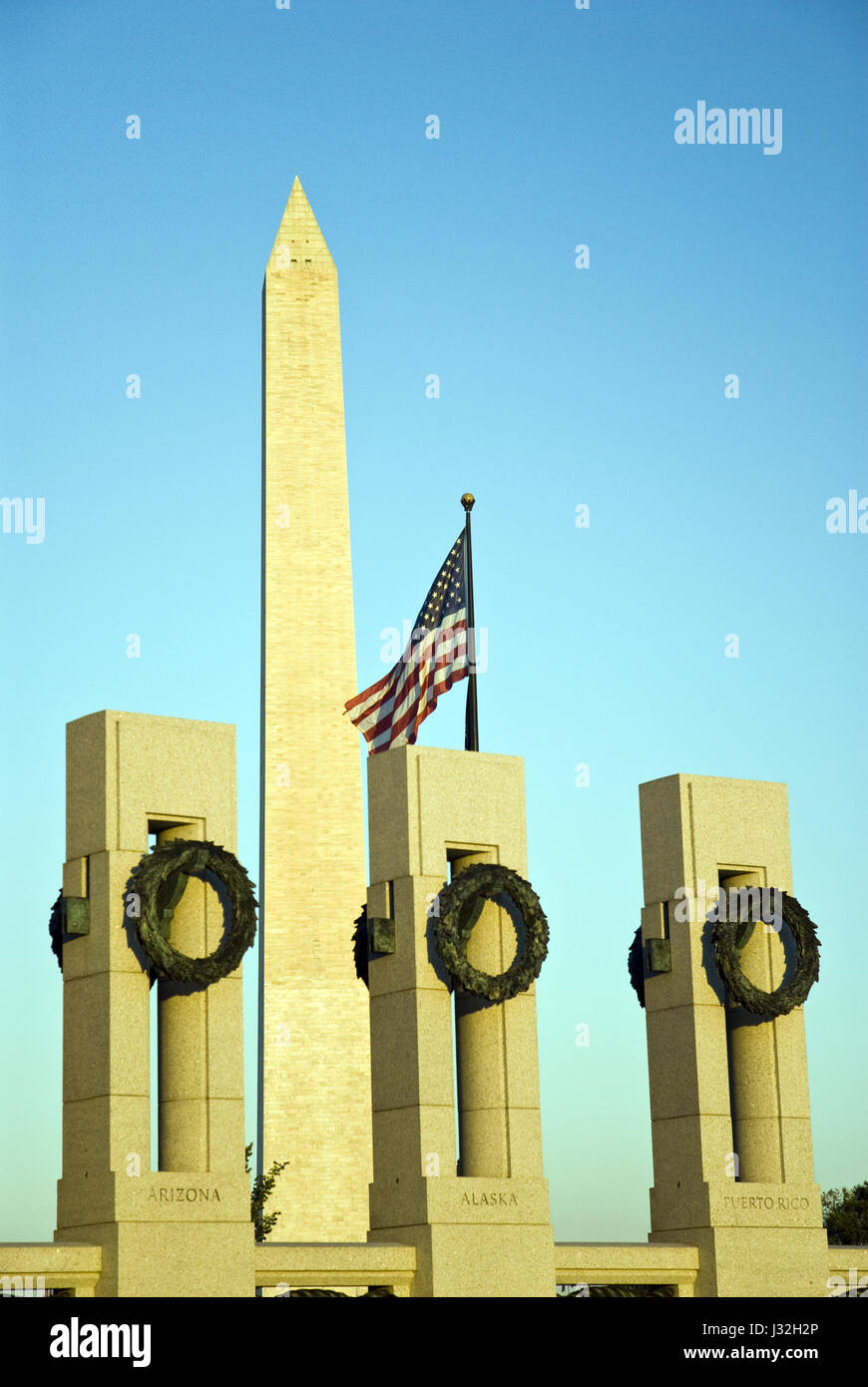 The World War Two Memorial and the Washington Monument (rear) on the ...