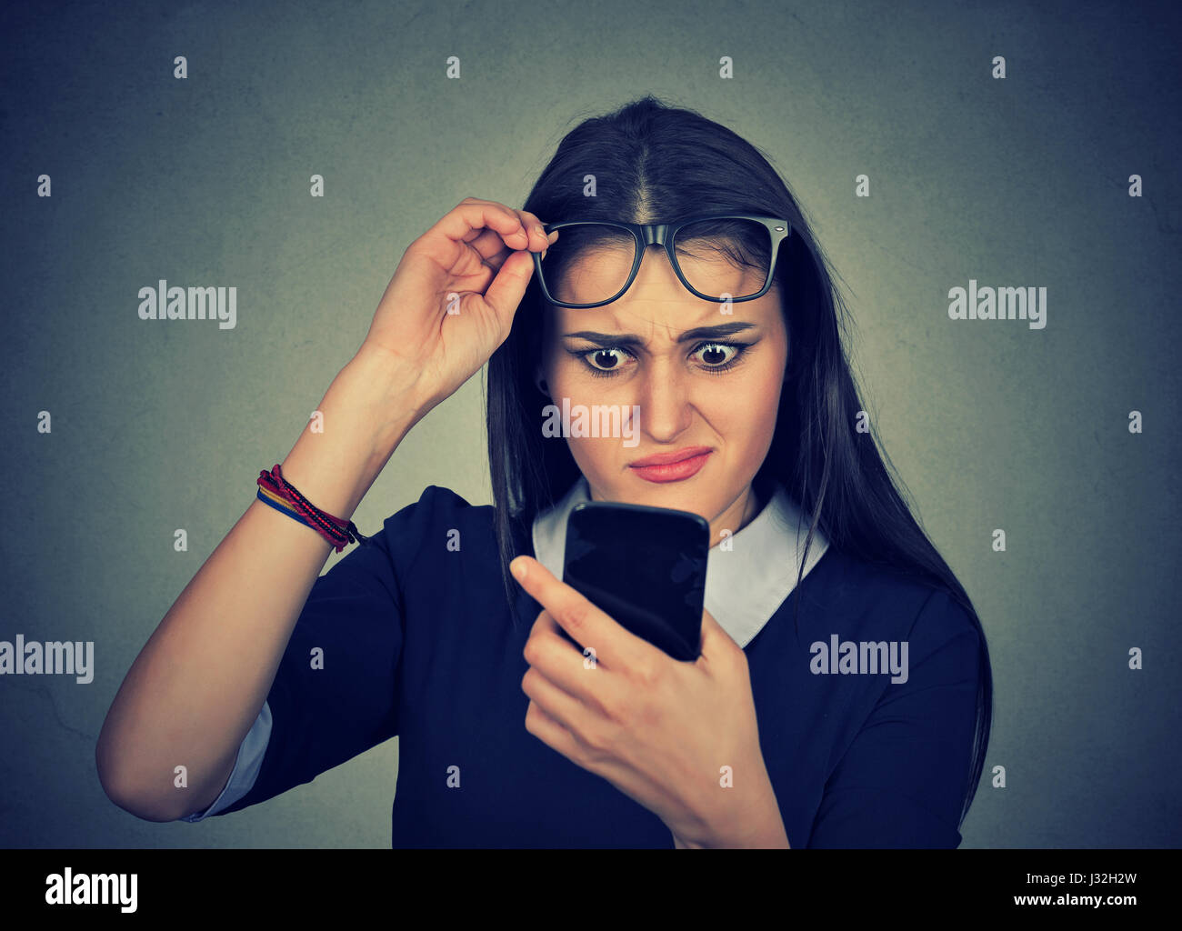 Closeup portrait confused young woman with glasses having trouble ...