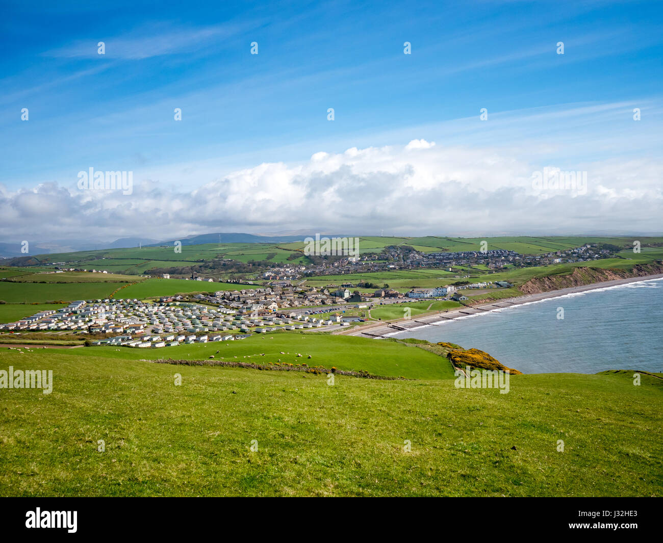 The Village of St Bees and the large Seacote caravan park as seen from ...