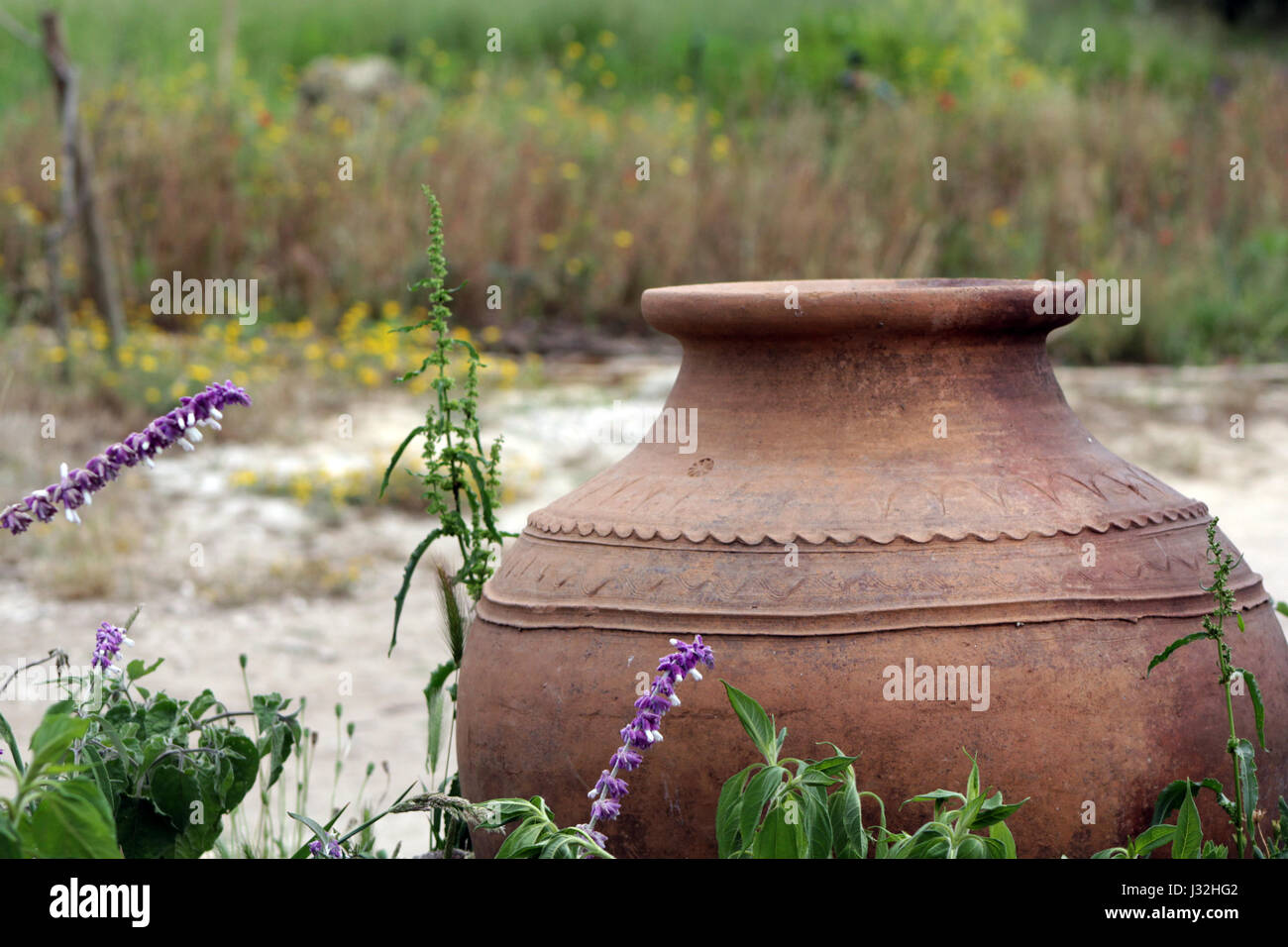 Big brown ceramic pot in a garden Stock Photo - Alamy