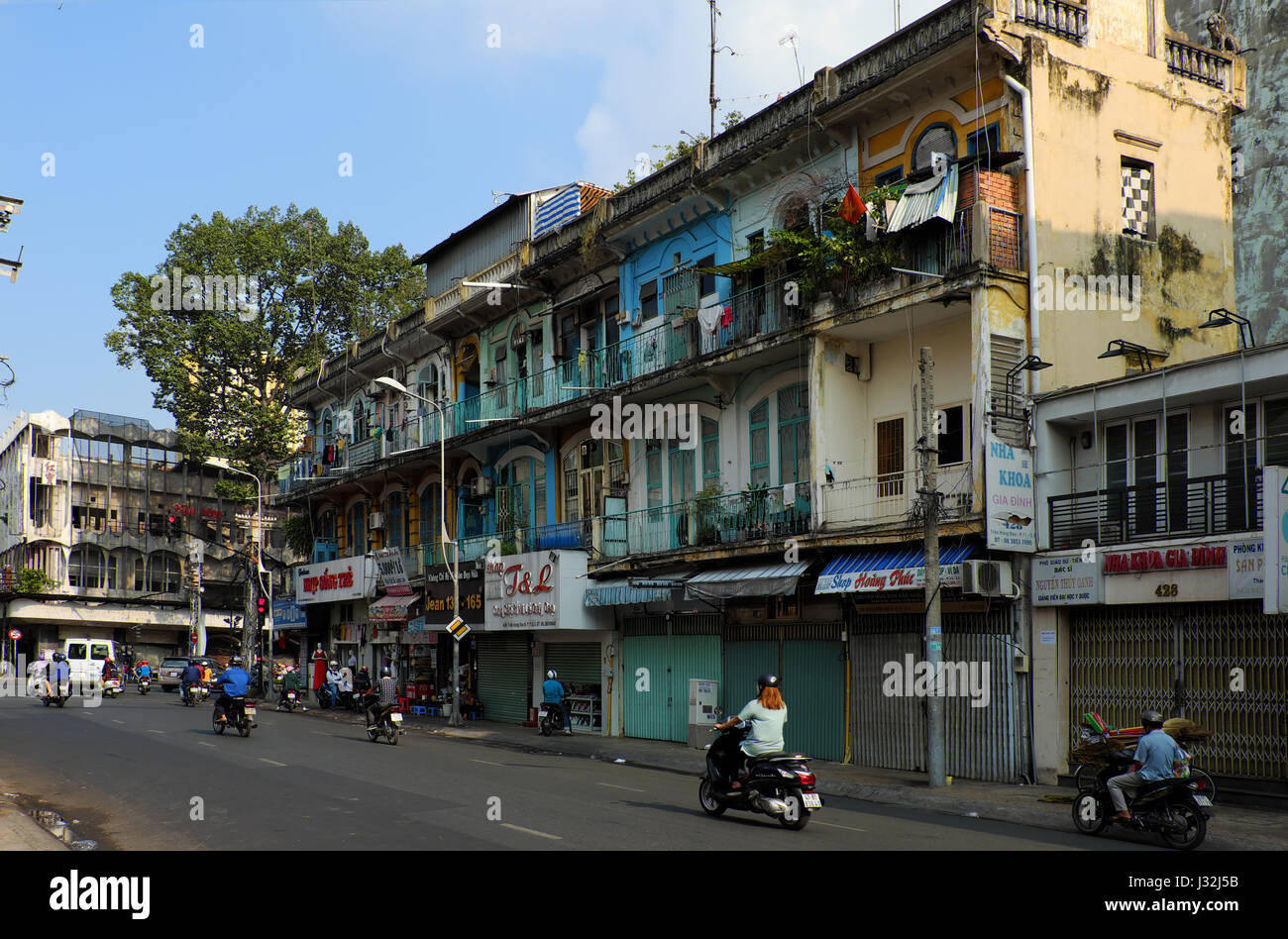 HO CHI MINH CITY, VIET NAM- APRIL 18, 2017: Scene of old apartment ...