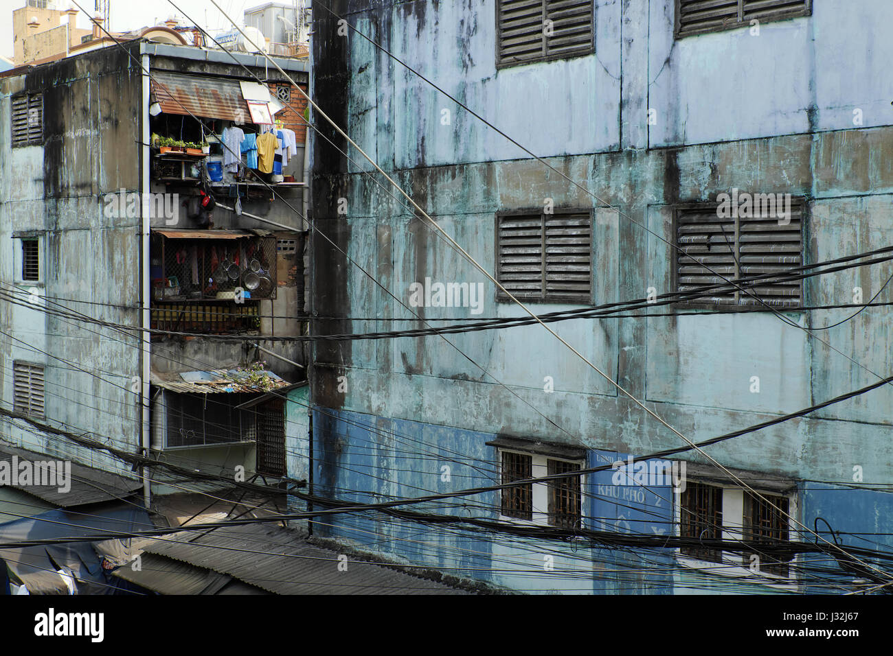 Ho Chi Minh city, Viet Nam, Overview of old apartment building in ...
