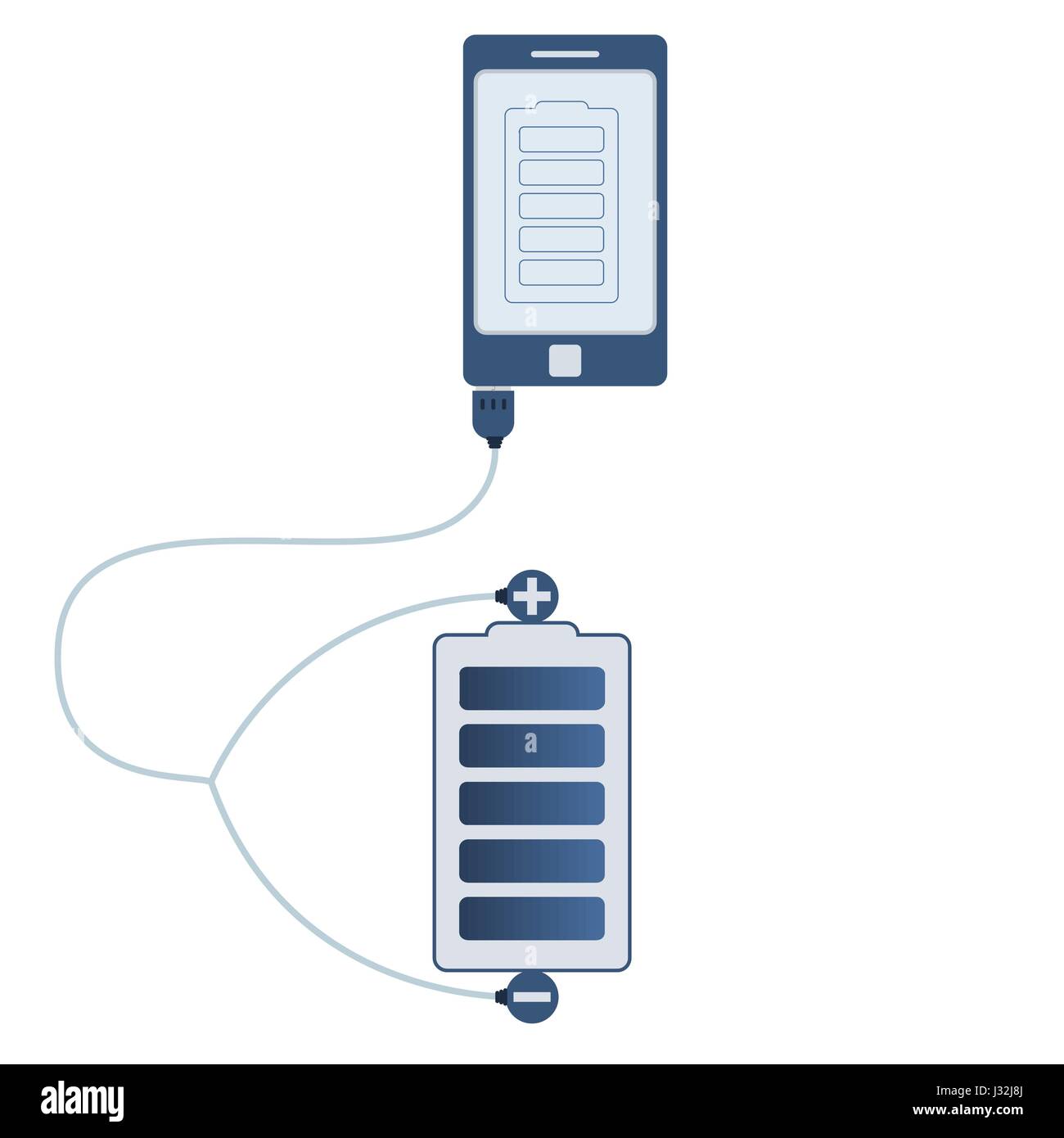 Battery connected to a cell phone through a usb cable. Outline of the ...
