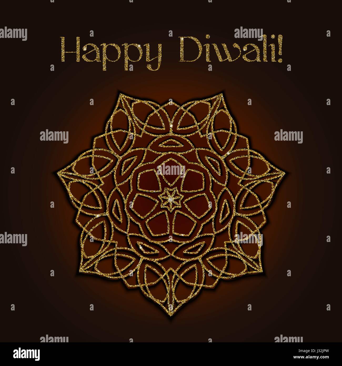 Diwali festival greeting card with gold glitter texture and mandala ...