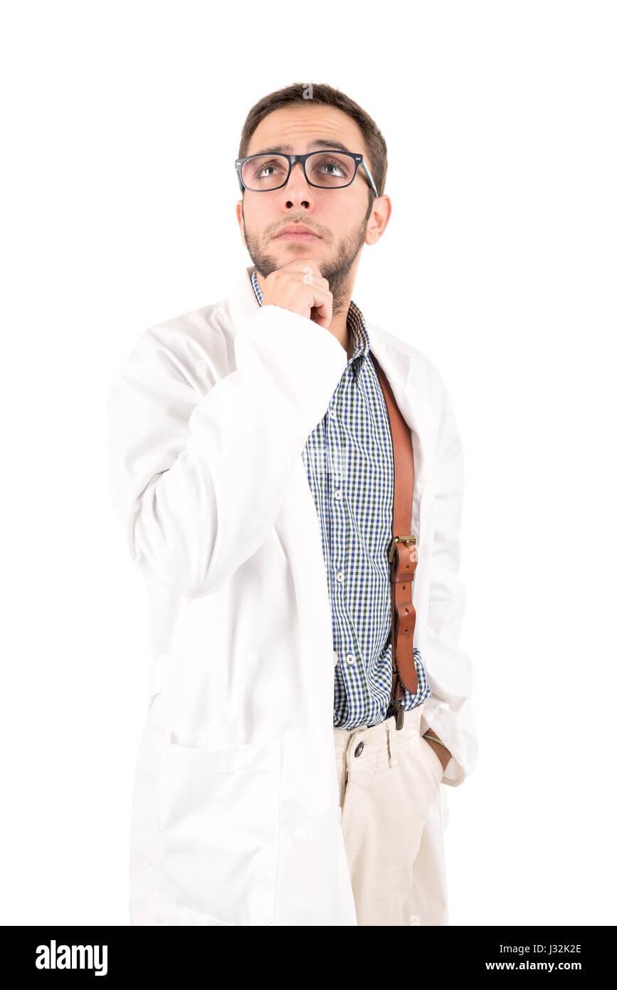 Nerd doctor posing isolated in a white background Stock Photo - Alamy