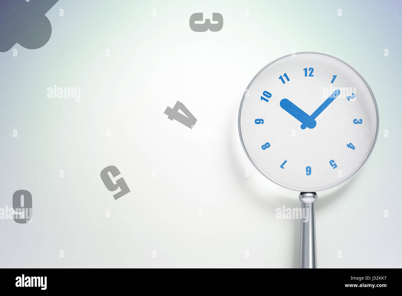 Timeline concept: Clock with optical glass on digital background Stock ...