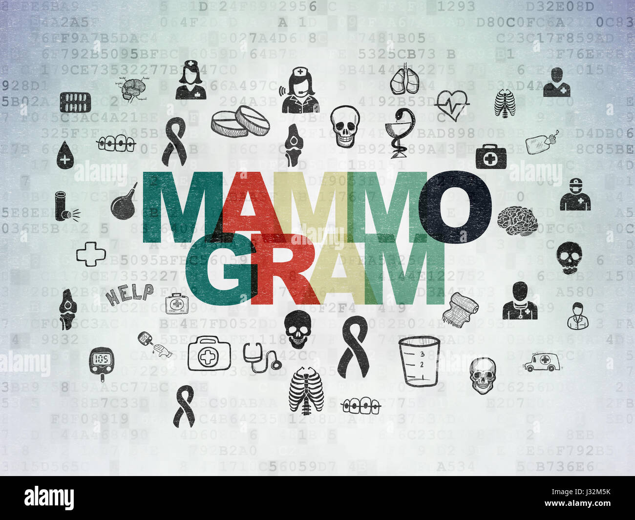 Healthcare concept: Mammogram on Digital Data Paper background Stock ...