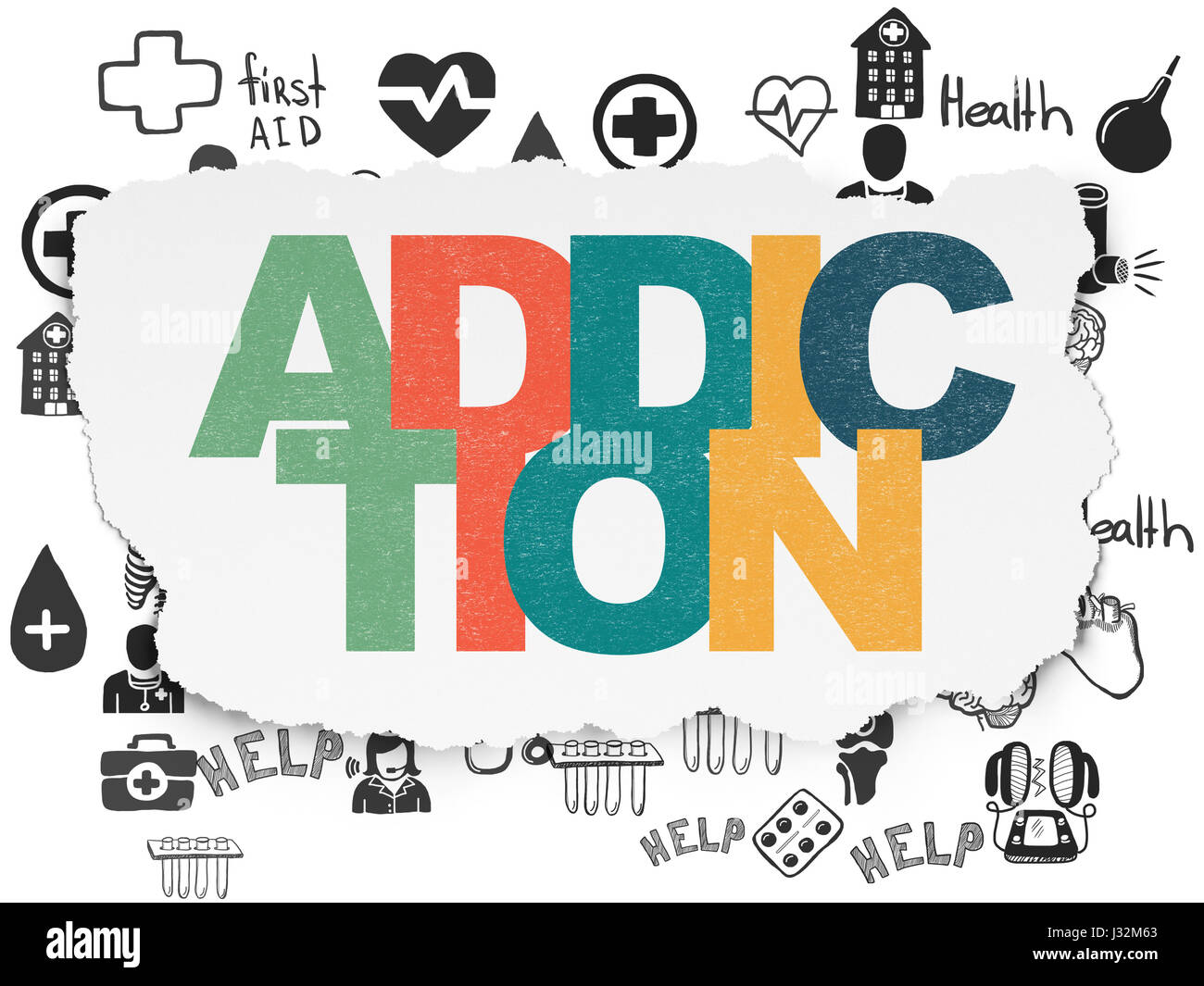 Health concept: Addiction on Torn Paper background Stock Photo - Alamy