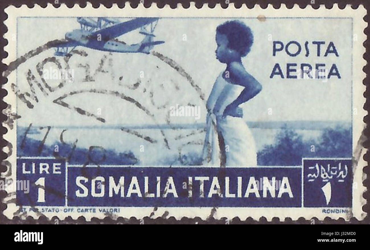 This is a 1936 postage stamp from the Italian Somaliland, featuring the ...