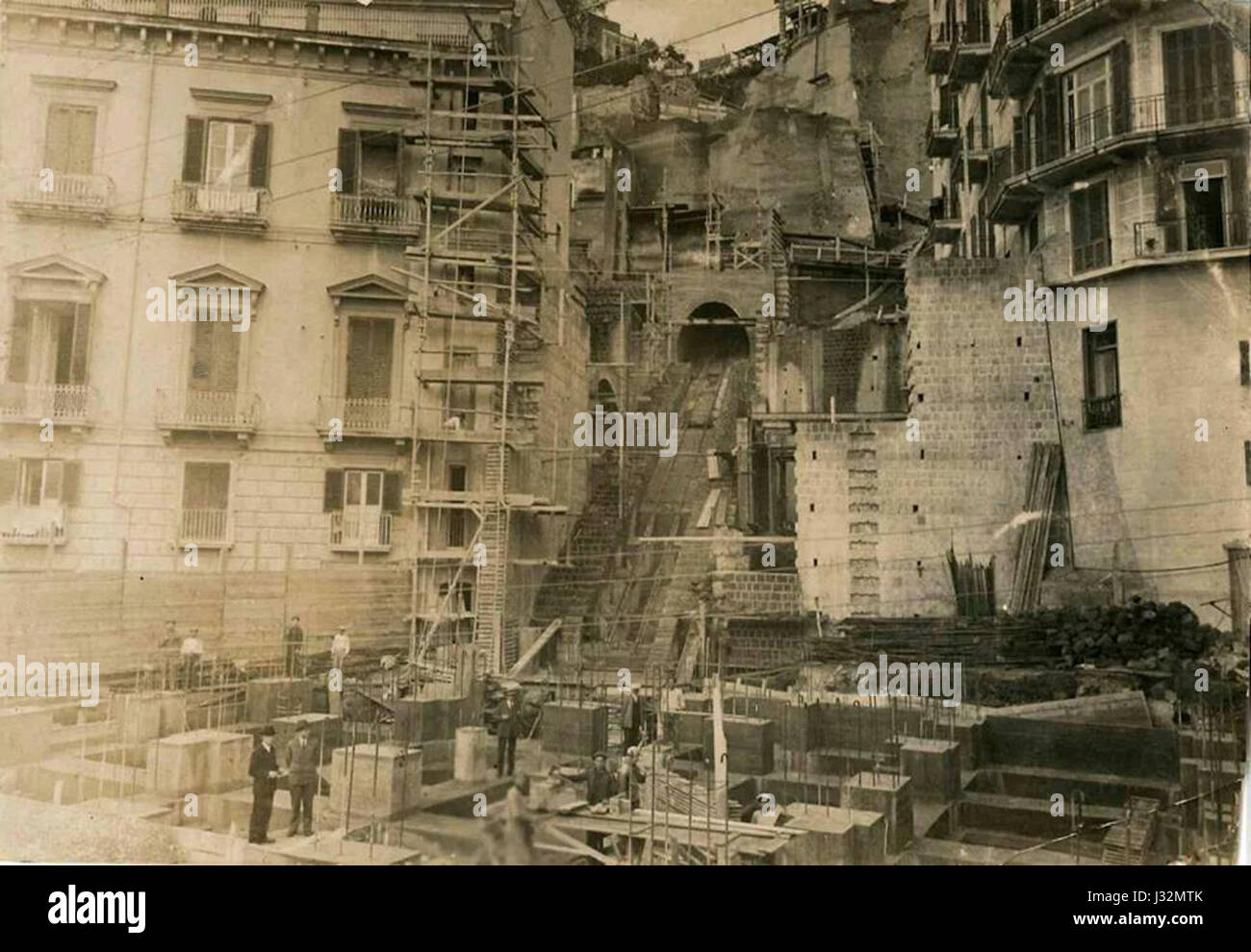 The construction of the funicular railway at Mergellina, Naples, is a ...