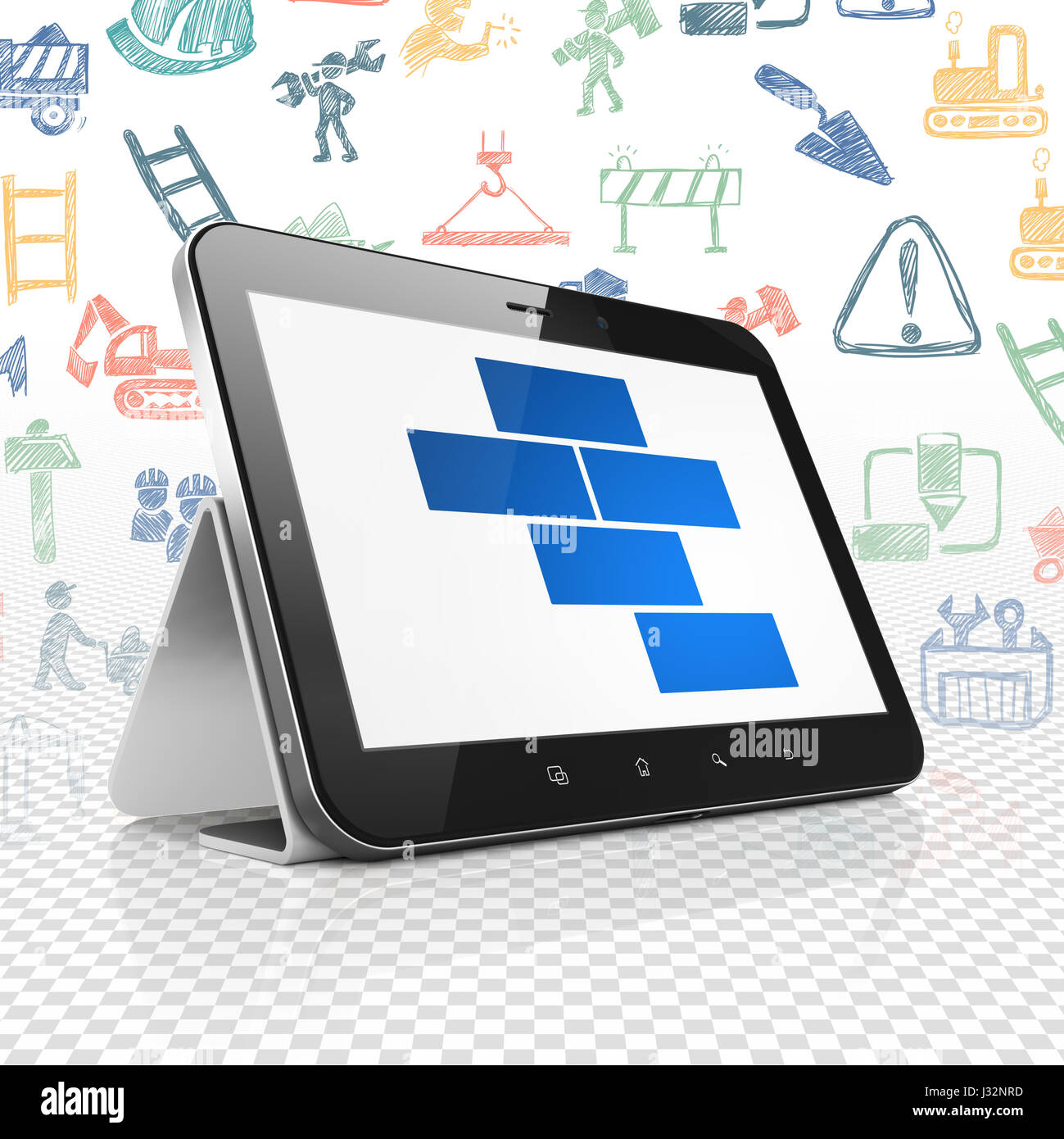Construction concept: Tablet Computer with Bricks on display Stock ...