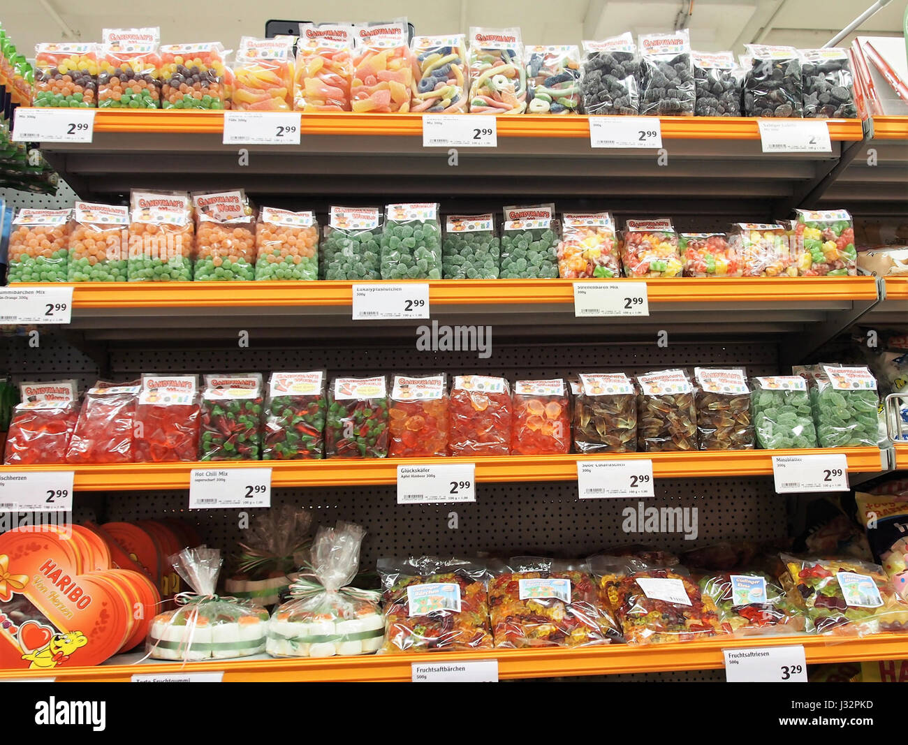 A colorful assortment of candies on display at the Globus Saarbrücken ...