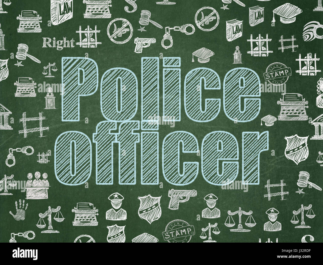 Law concept: Police Officer on School board background Stock Photo - Alamy