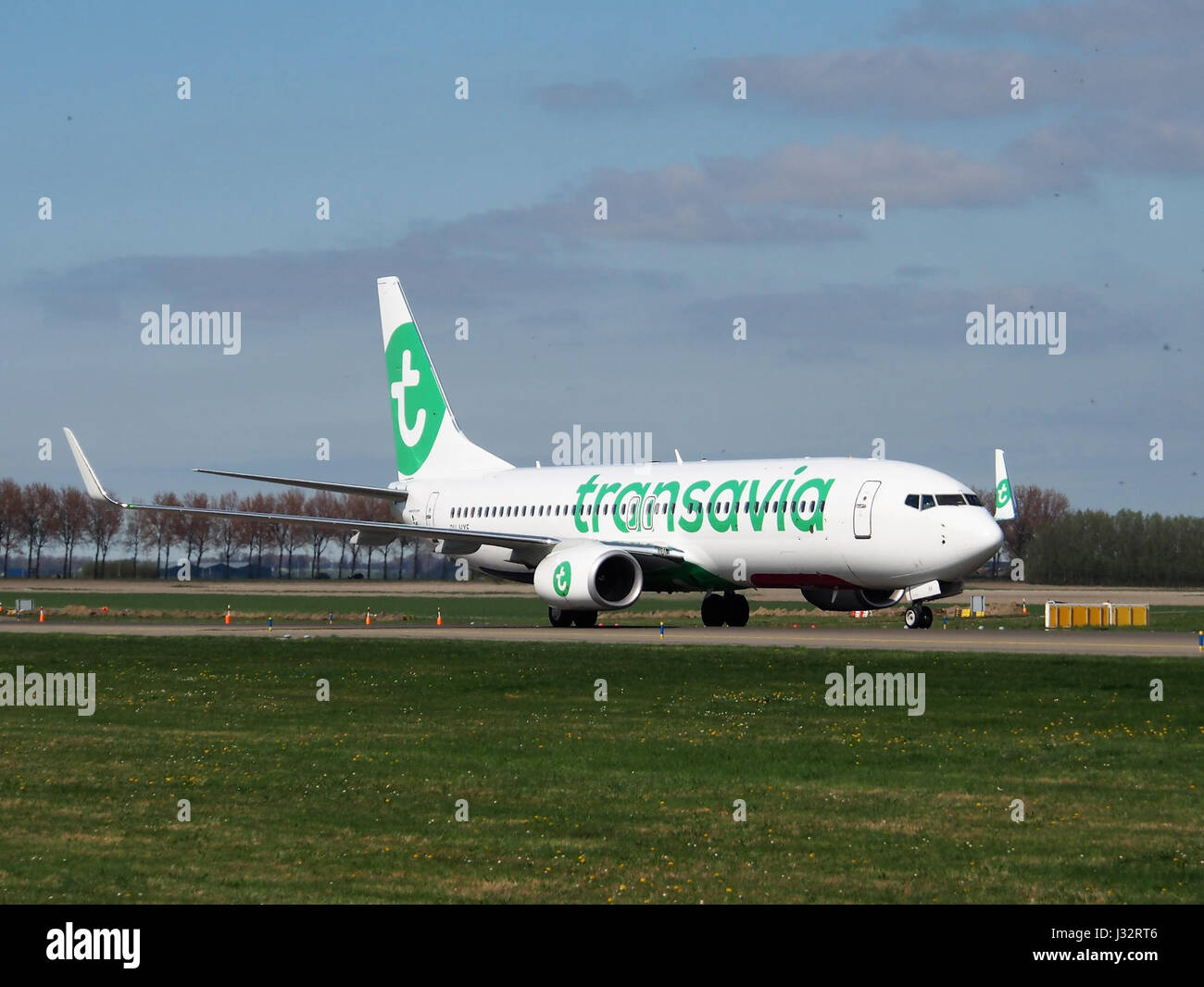 A photograph of a Transavia Boeing 737-8K2 (WL) at Schiphol Airport in ...