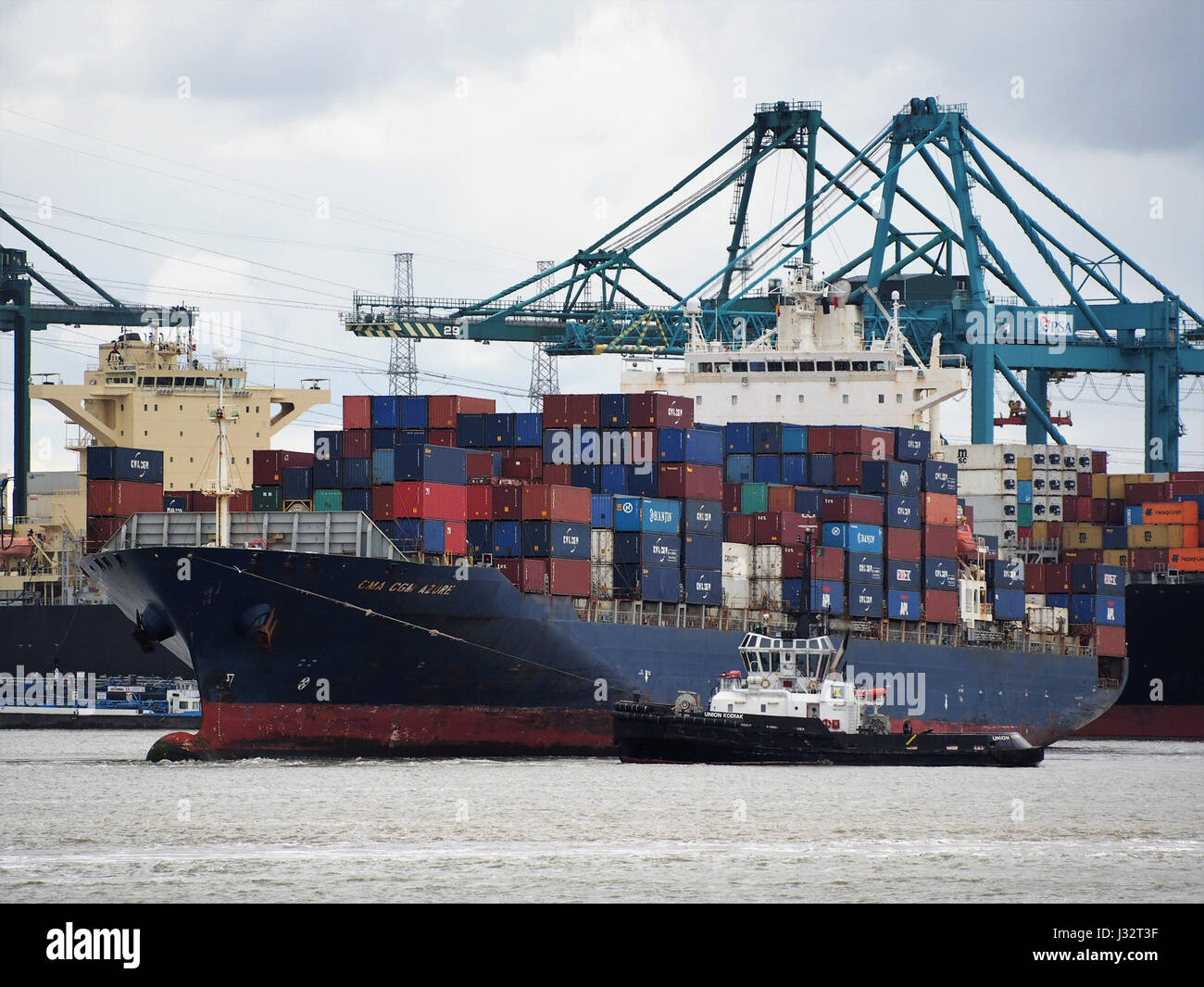 The CMA CGM Azure, a container ship from 2007, is pictured docked at ...